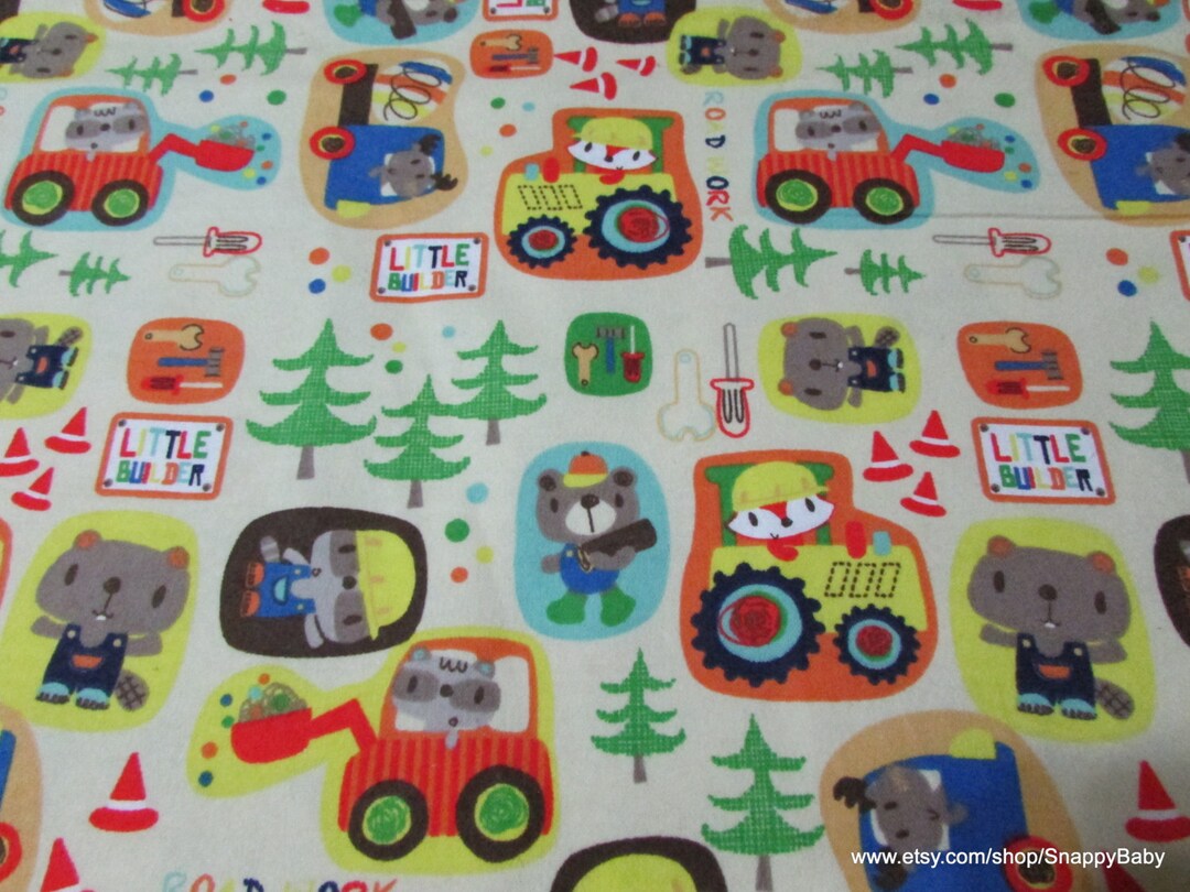 Flannel Fabric Little Builders Construction by the Yard - Etsy