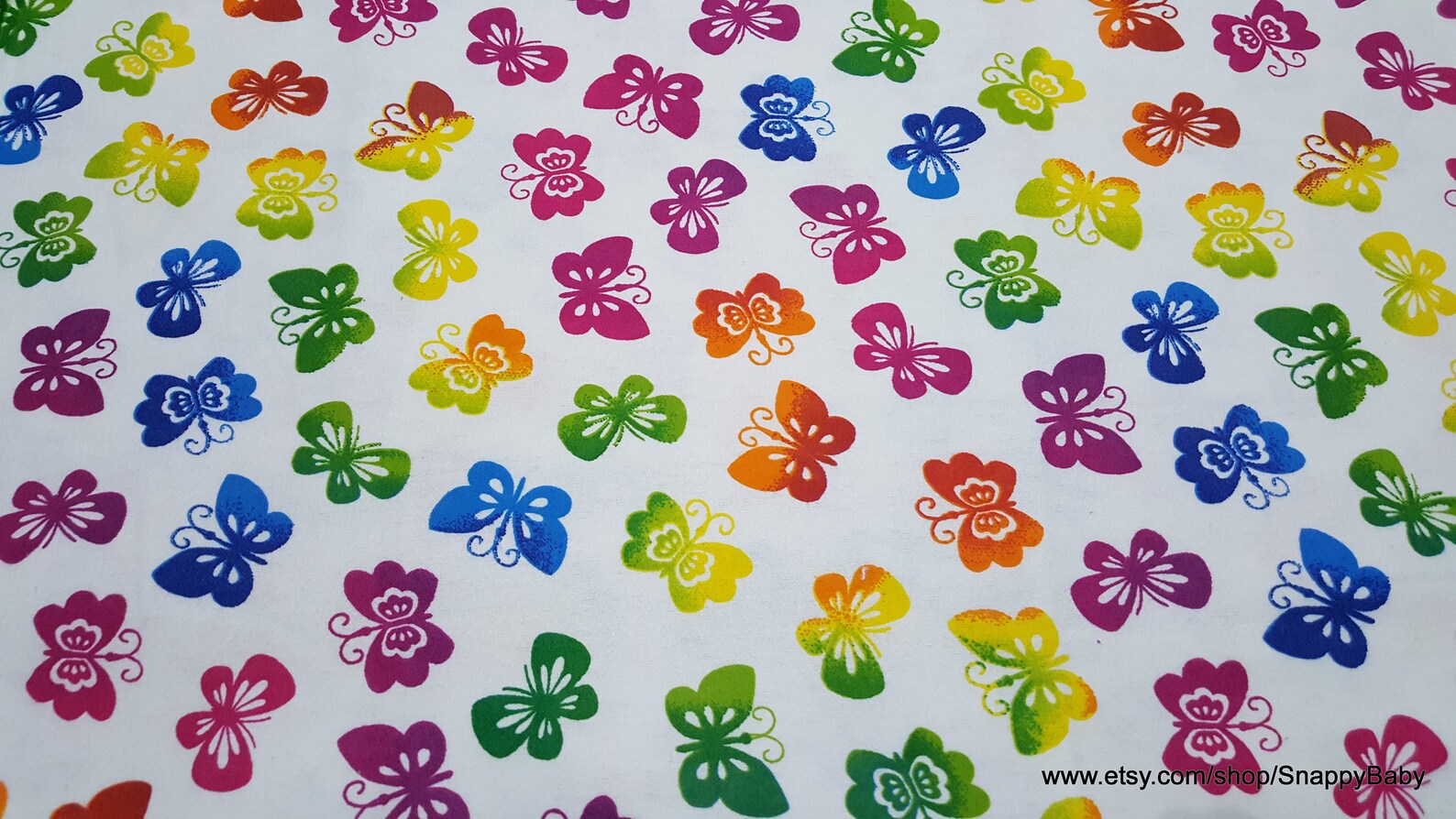 Flannel Fabric Rainbow Butterflies on White by the Yard 100% Cotton ...