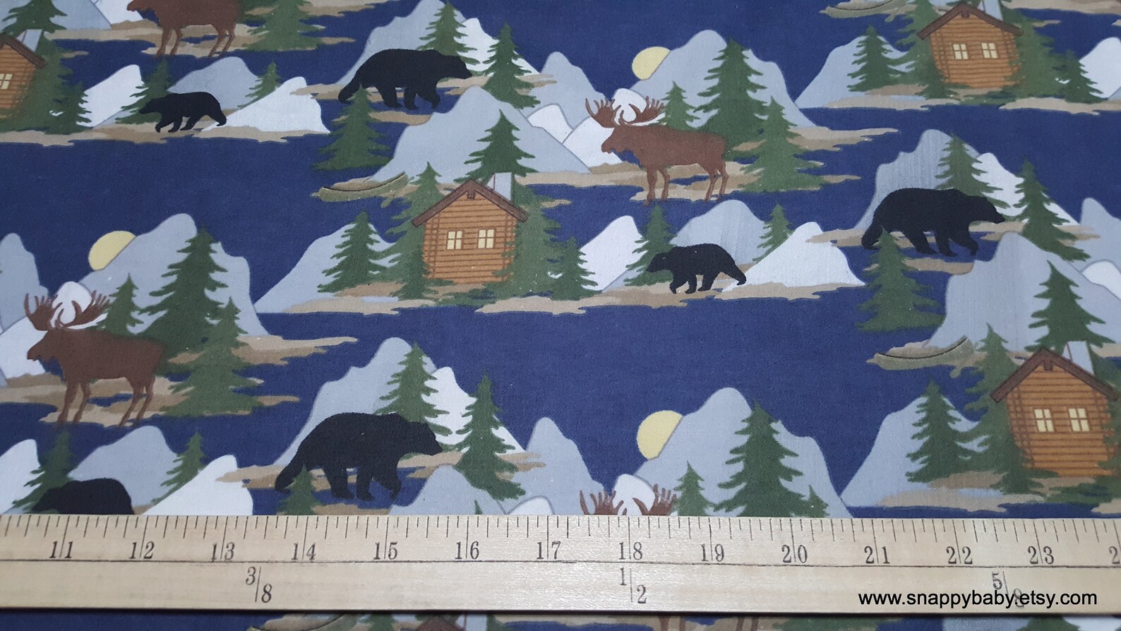 Flannel Fabric Cabin Scene Navy by the Yard 100% Cotton - Etsy