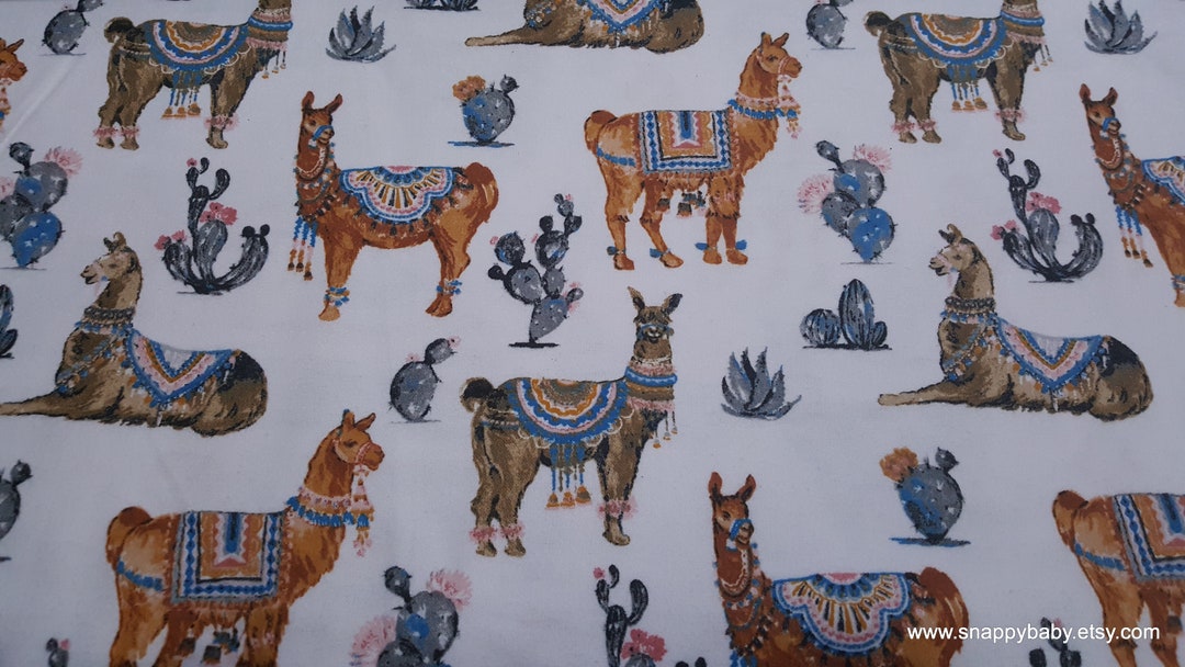 Flannel Fabric - Desert Llama on White - by the Yard - 100% Cotton ...