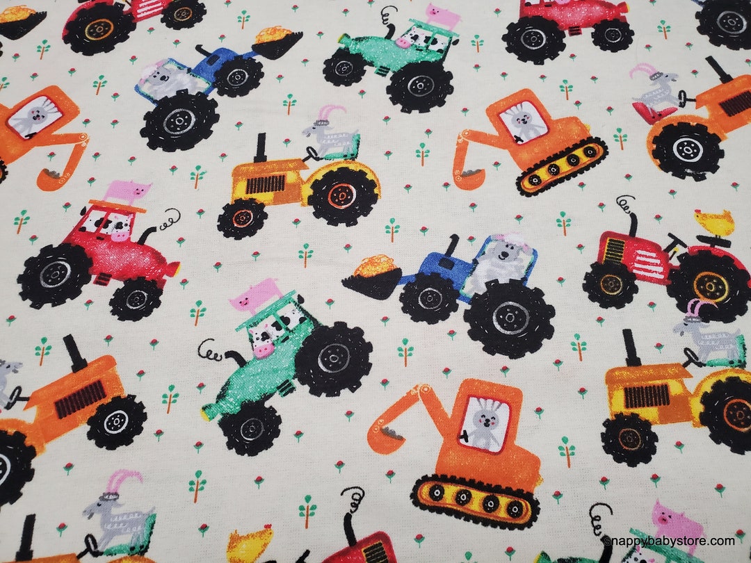 Flannel Fabric - Farm Tractors off White - by the Yard - 100% Cotton ...
