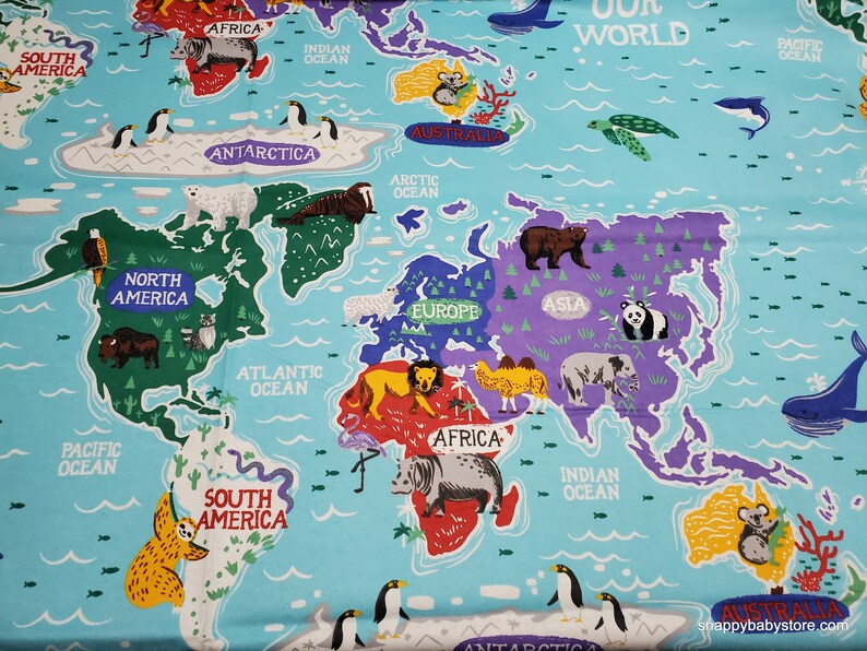 Flannel Fabric World Map Allover by the Yard 100% Cotton - Etsy