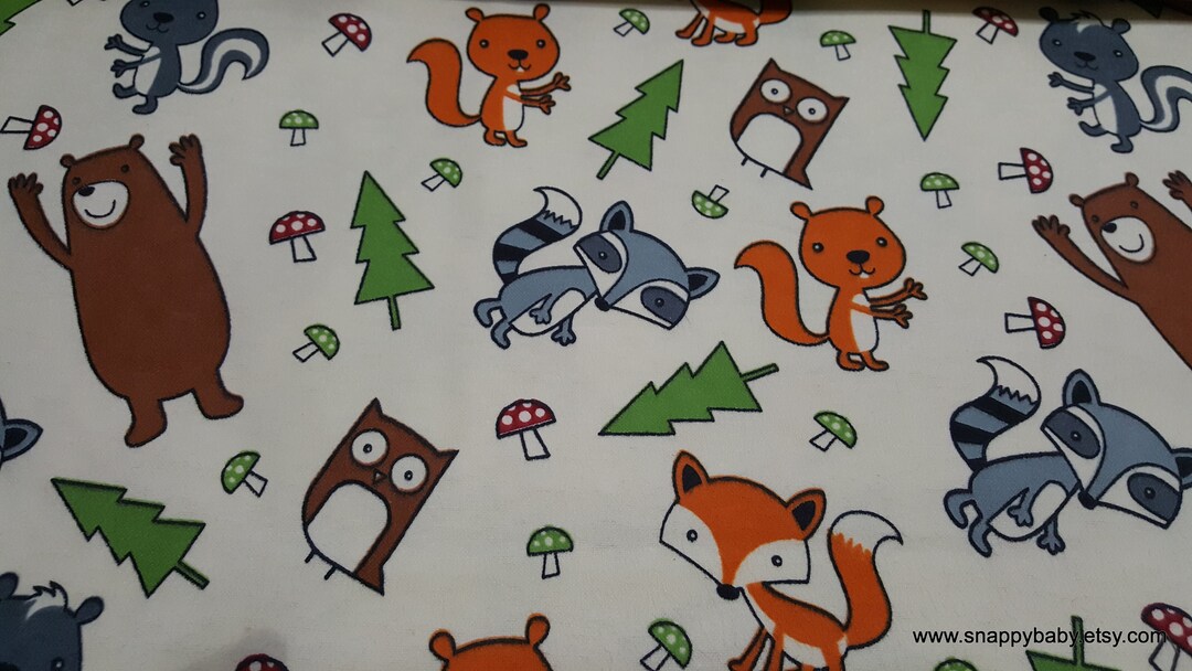 Flannel Fabric - Forest Animals Tossed - by the Yard - 100% Cotton ...