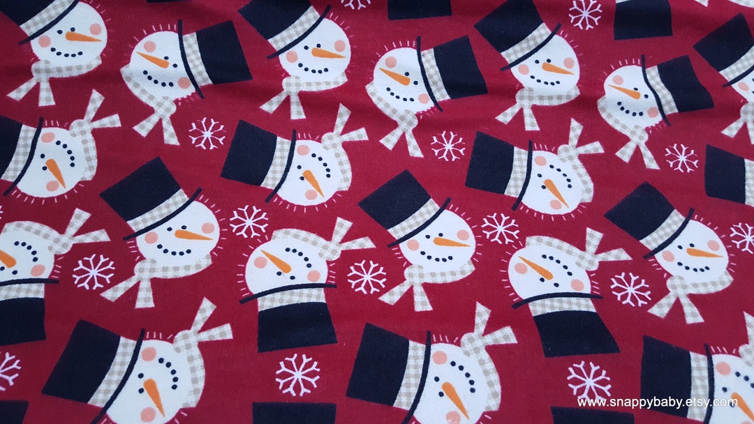 Christmas Flannel Fabric - Snowman Faces Tossed - by the Yard - 100% ...