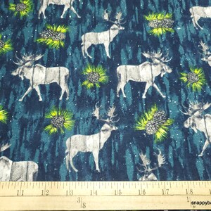 Flannel Fabric - Wooden Moose Silhouettes on Navy - by the Yard - 100% ...