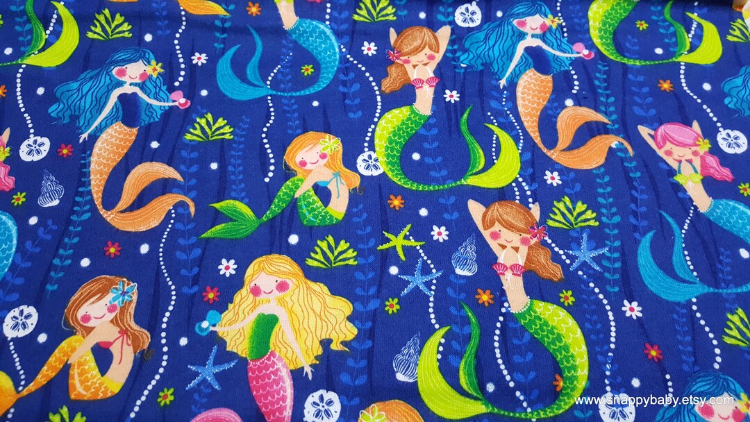 Flannel Fabric - Pearls and Mermaids - by the Yard - 100% Cotton ...