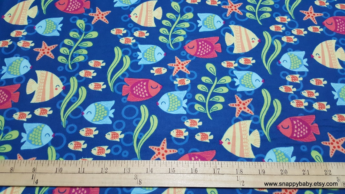 Flannel Fabric Kissing Fish by the Yard 100% Cotton | Etsy