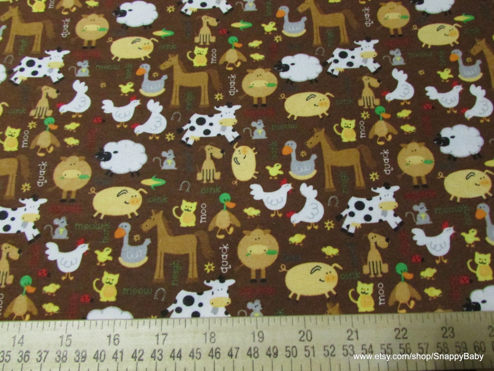 Flannel Fabric Farm Animals on Brown by the Yard 100% - Etsy