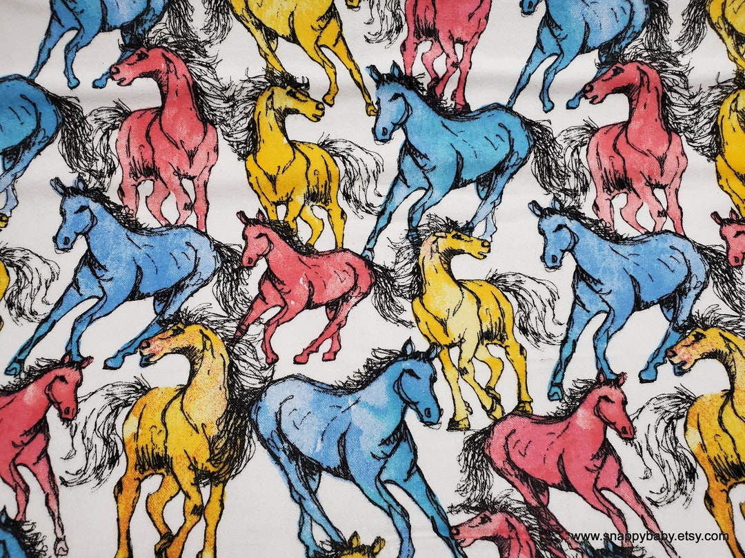 Flannel Fabric - Pastel Horses Sketch - by the Yard - 100% Cotton ...