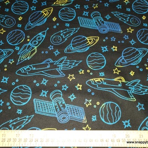 Flannel Fabric - Rocketships in Space on Black - by the Yard - 100% ...