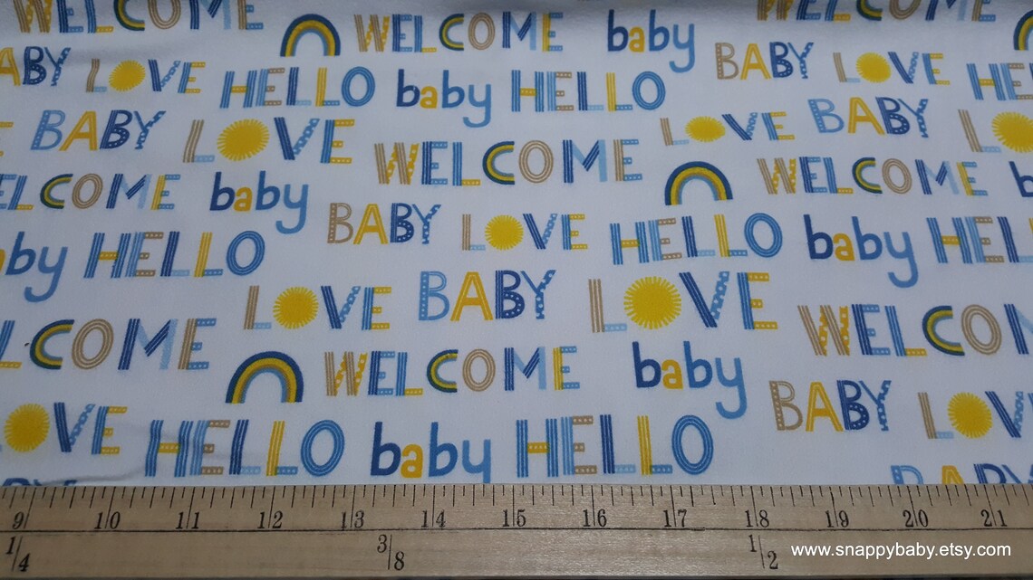 Flannel Fabric Welcome Baby Words Blue by the Yard 100% - Etsy
