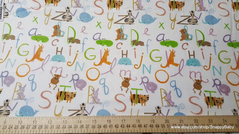 Flannel Fabric - Alphabets and Animals Pastel - by the Yard - 100% ...