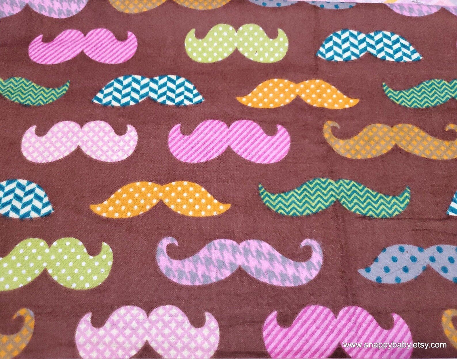 Flannel Fabric Pattern Mustache on Brown 1 Yard 100% | Etsy