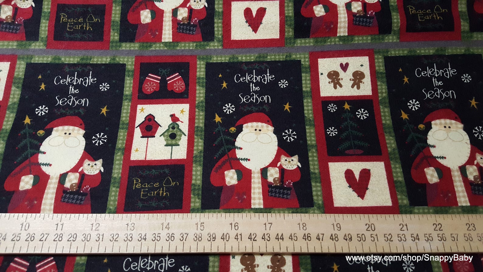 Christmas Flannel Fabric Country Santa Patchwork by the | Etsy