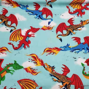 Flannel Fabric - Fire Breathing Dragons in Sky - by the Yard - 100% ...