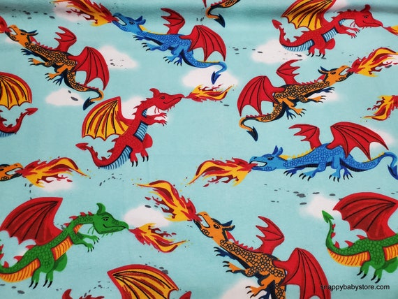 Flannel Fabric Fire Breathing Dragons in Sky by the Yard | Etsy
