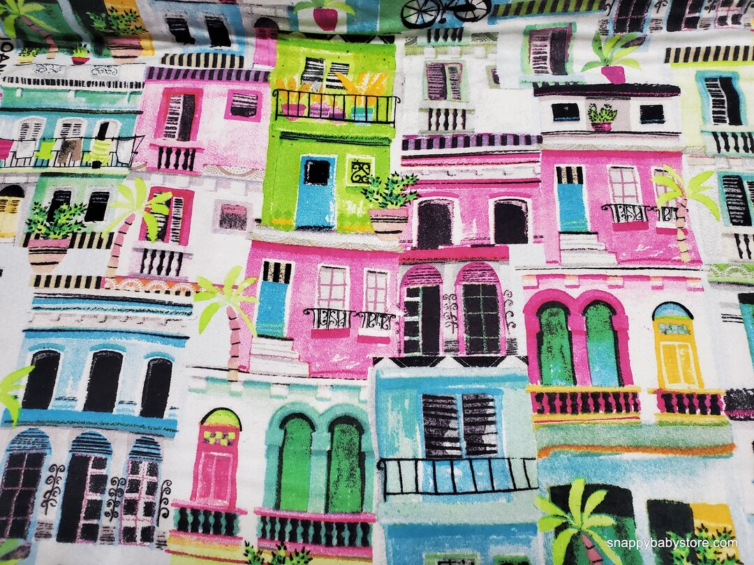 Flannel Fabric - Watercolor Houses - by the Yard - 100% Cotton Flannel ...