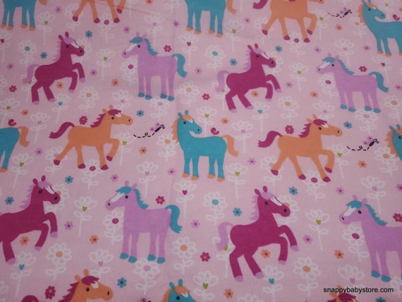 Flannel Fabric Ponies and Flowers on Pink By the Yard | Etsy