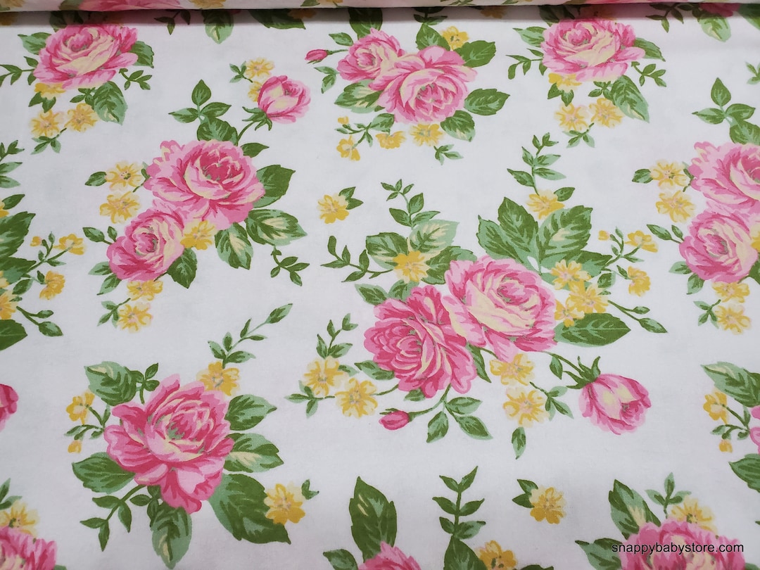 Flannel Fabric - Large Pink Floral - by the Yard - 100% Cotton Flannel ...