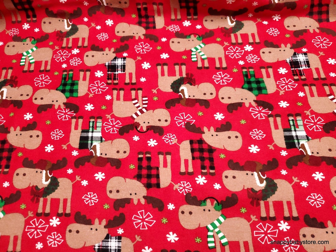 Christmas Flannel Fabric - Christmas Moose in Sweaters Red - by the ...