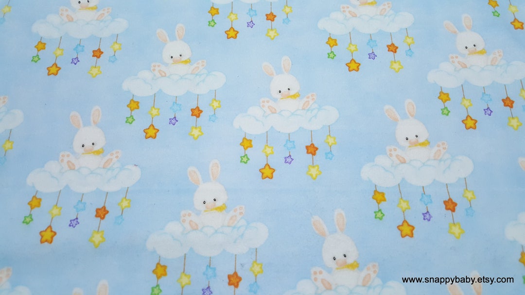 Flannel Fabric - Floppy Bunny Clouds - by the Yard - 100% Cotton ...