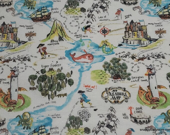 Flannel Fabric - Treasure Map Adventures - by the Yard - 100% Cotton ...