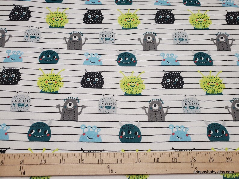 Flannel Fabric - Smiling Monsters on Lines - by the Yard - 100% Cotton ...