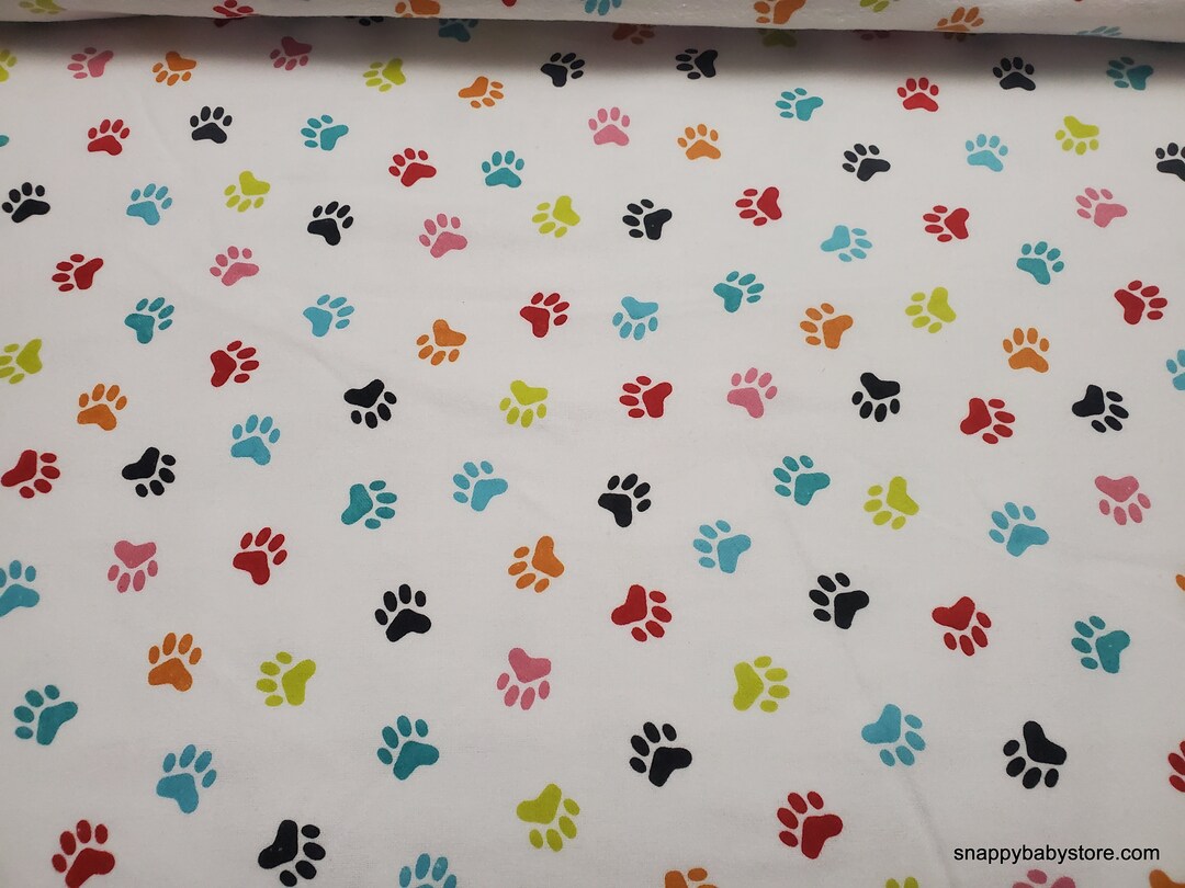 Flannel Fabric - Paws Prints Multi - by the Yard - 100% Cotton Flannel ...