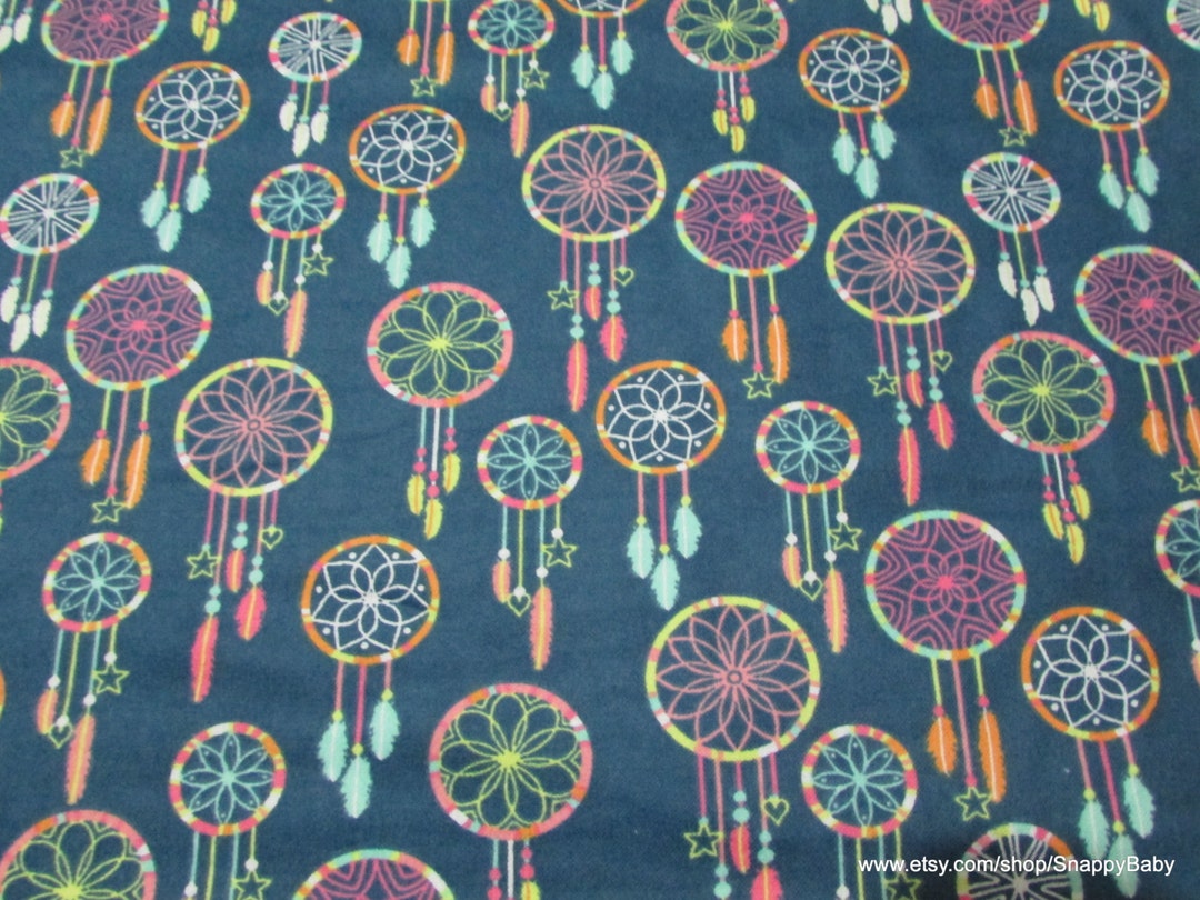 Flannel Fabric - Multi Color Dreamcatchers - by the Yard - 100% Cotton ...