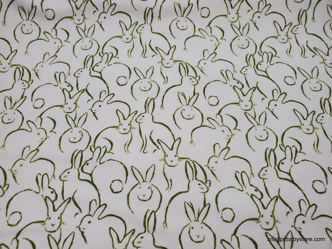 Flannel Fabric - in Full Bloom Green Bunny Outline - by the Yard - 100% ...
