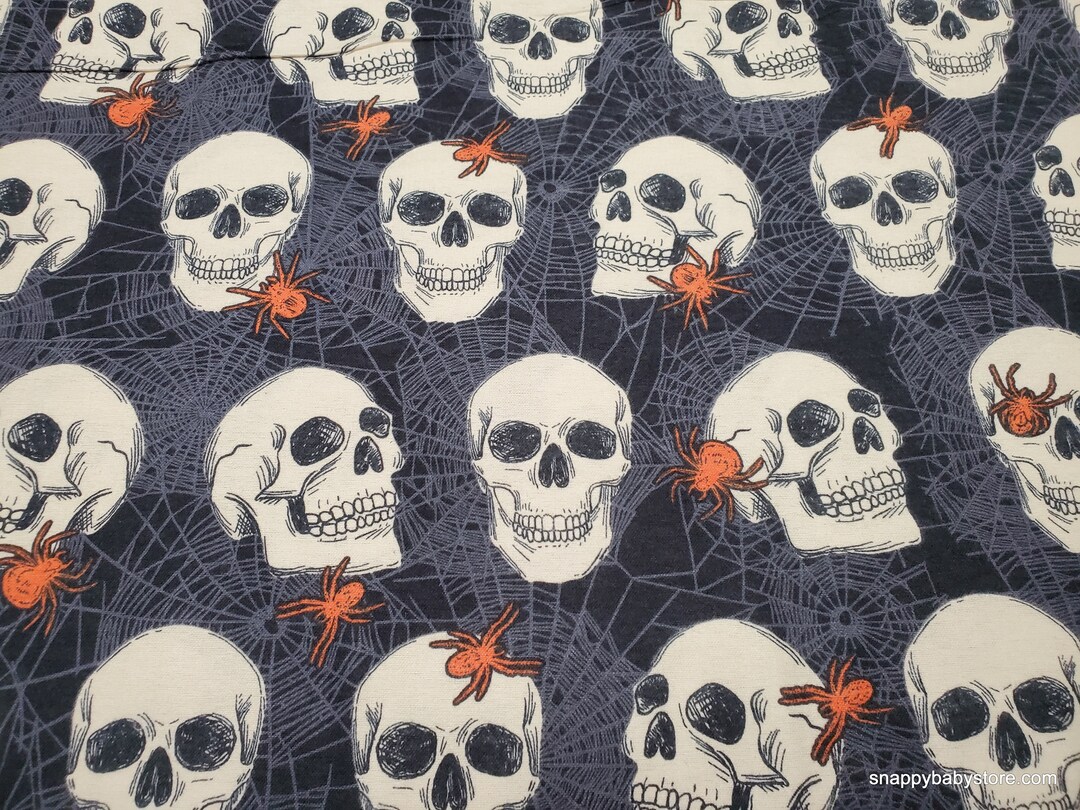 Flannel Fabric - Spiders and Skulls on Webs - by the Yard - 100% Cotton ...