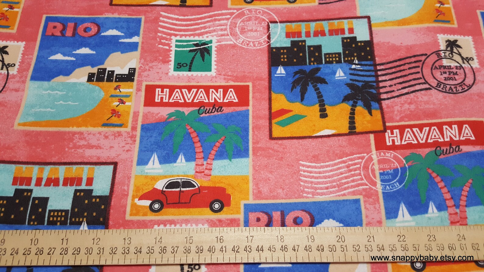Flannel Fabric - Traveling Postage Stamp - by the Yard - 100% Cotton ...