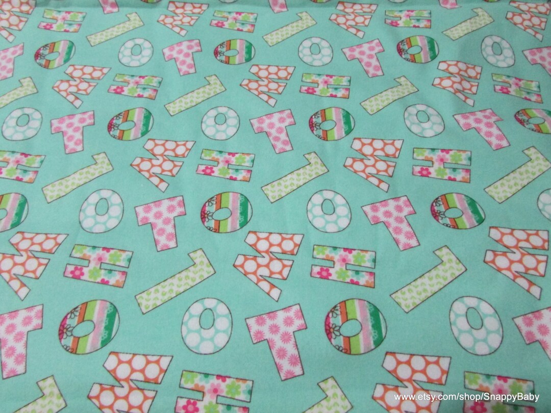 Flannel Fabric - Letters Birdwood Turquoise - by the Yard - 100% Cotton ...