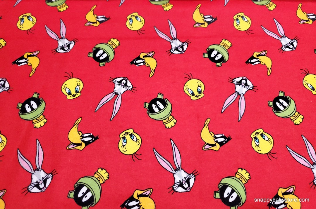 Character Flannel Fabric - Looney Tunes Tossed Faces on Red - by the ...