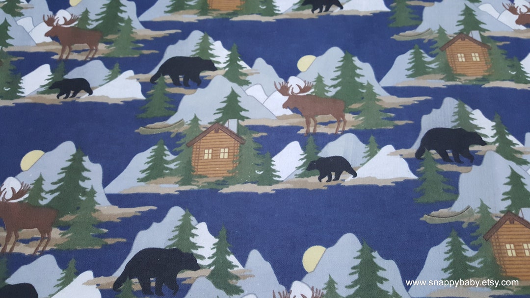 Flannel Fabric - Cabin Scene Navy - by the Yard - 100% Cotton Flannel ...