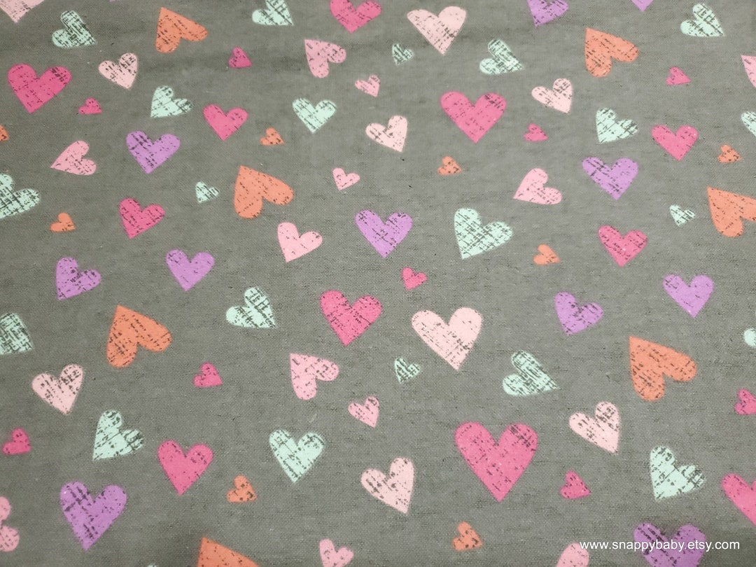 Flannel Fabric - Sketch Hearts on Gray - by the Yard - 100% Cotton ...