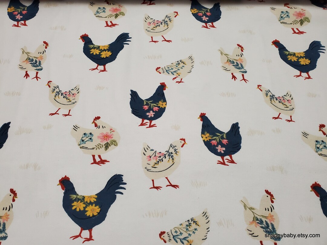 Flannel Fabric - Farmstead Chickens on White - by the Yard - 100% ...