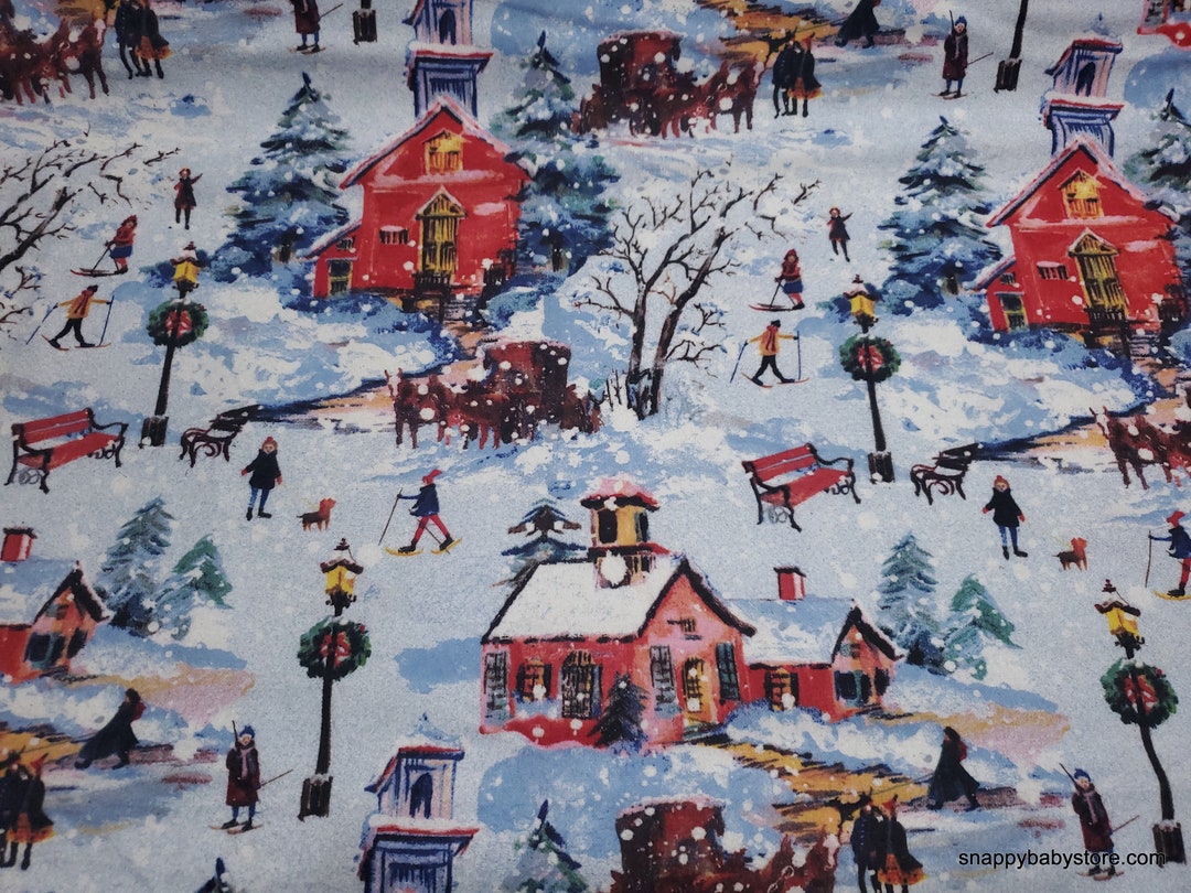 Christmas Flannel Fabric - Holiday Scenic - by the Yard - 100% Cotton ...