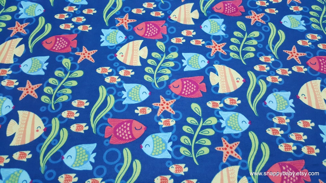 Flannel Fabric - Kissing Fish - by the Yard - 100% Cotton Flannel - Etsy