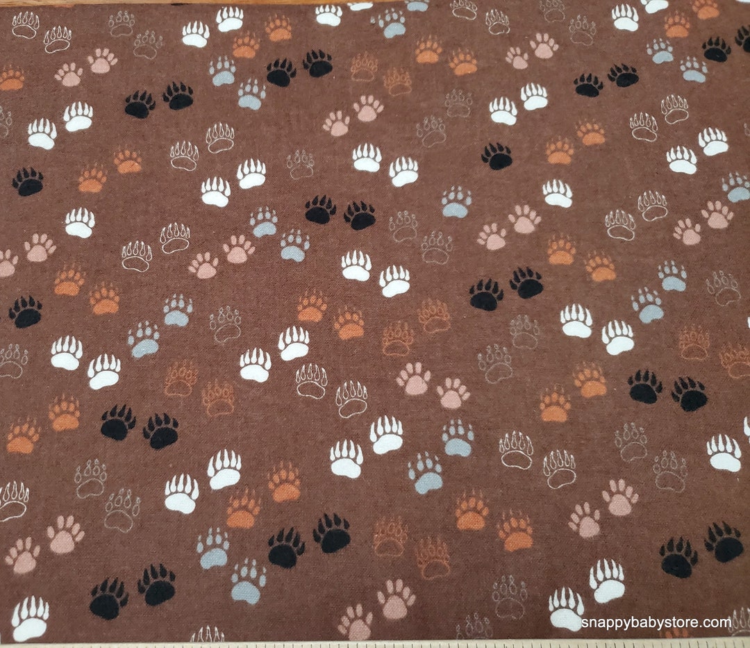 Flannel Fabric - Brown Bear Claws - by the Yard - 100% Cotton Flannel ...
