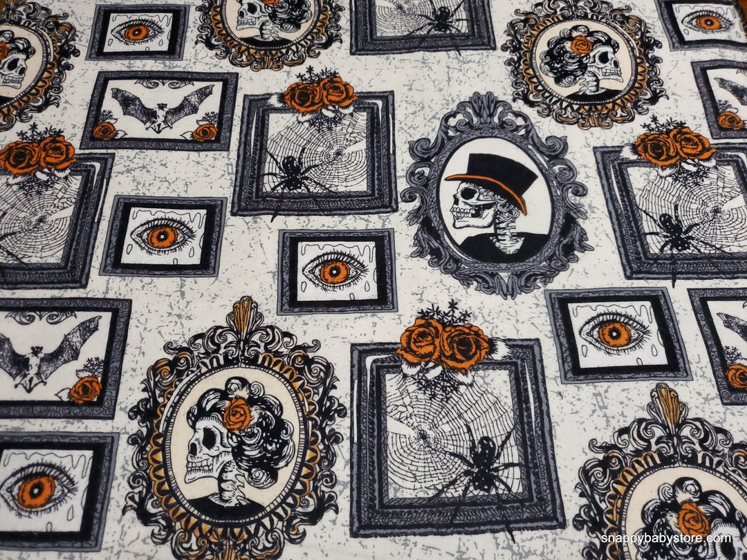 Halloween Flannel Fabric - Skeleton Photos - by the Yard - 100% Cotton ...