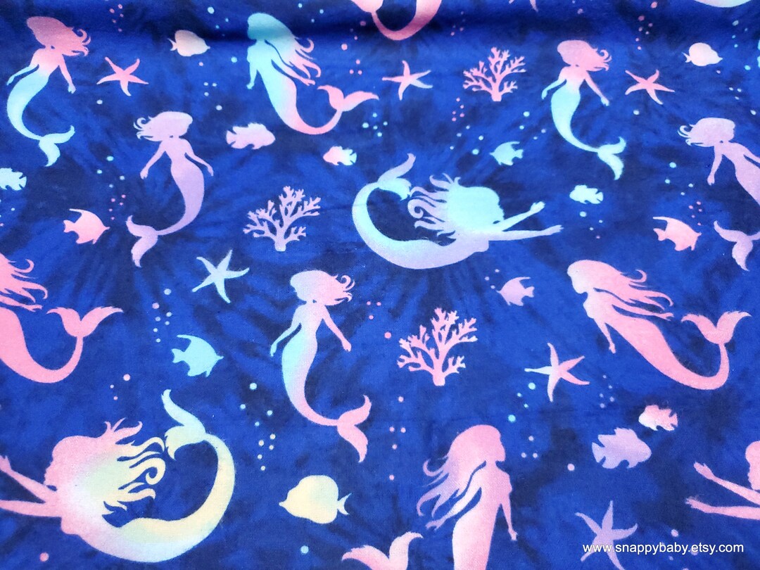 Flannel Fabric - Swimming Mermaid - by the Yard - 100% Cotton Flannel ...