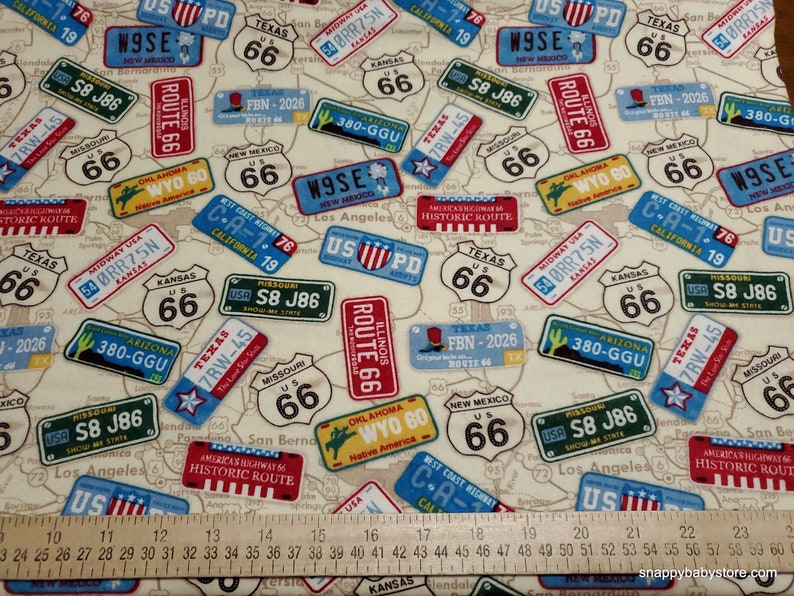 Flannel Fabric - License Plates Scattered - by the Yard - 100% Cotton ...