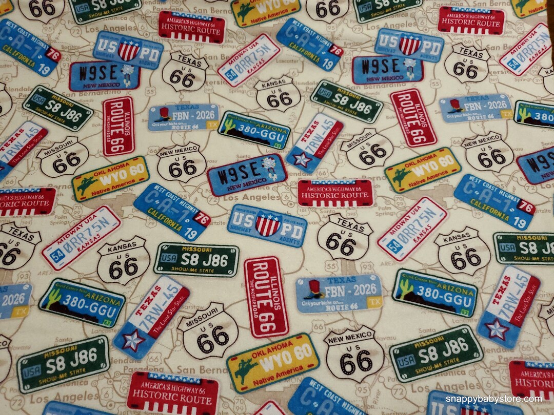 Flannel Fabric - License Plates Scattered - by the Yard - 100% Cotton ...