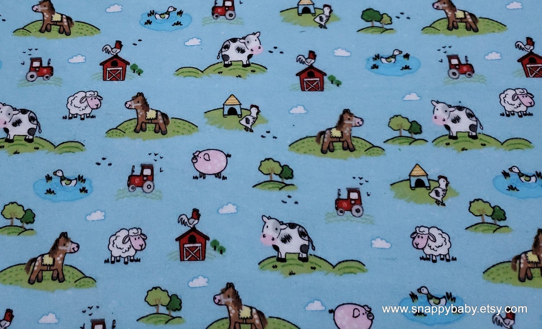 Flannel Fabric - Blue Meadow Farm Flannel - by the Yard - 100% Cotton ...