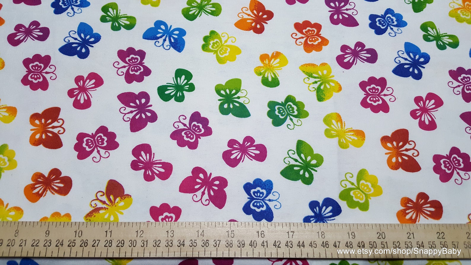 Flannel Fabric Rainbow Butterflies on White by the Yard 100% Cotton ...