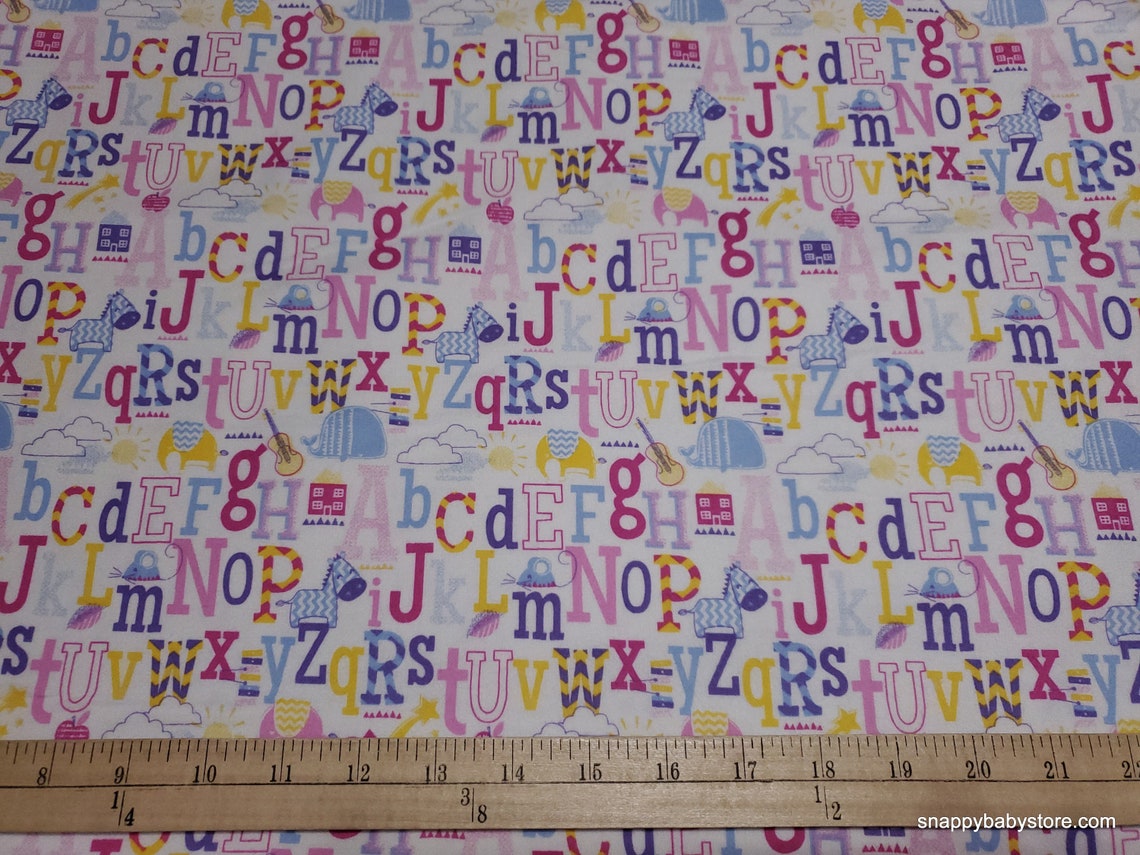 Flannel Fabric Pink ABCs By the yard 100% Cotton Flannel | Etsy