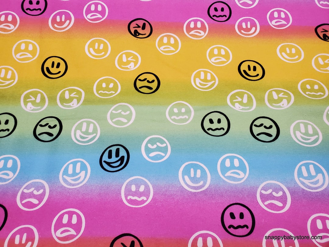 Flannel Fabric - 90's Smiley Faces - by the Yard - 100% Cotton Flannel ...