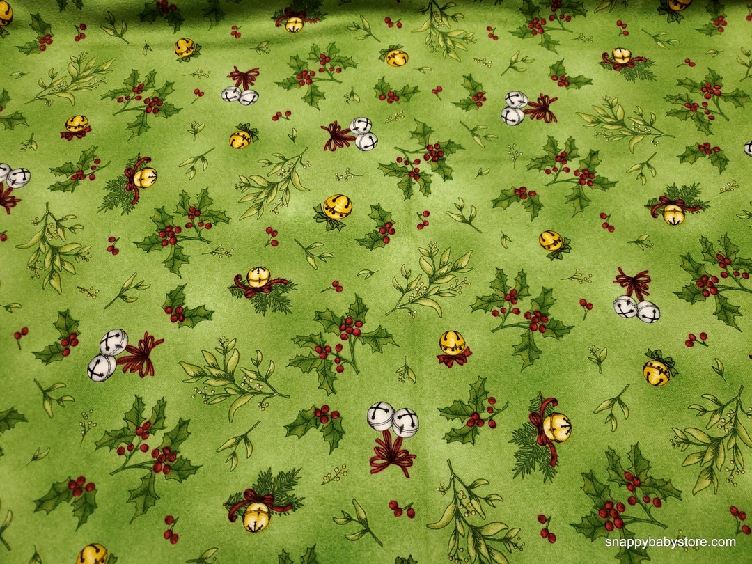 Christmas Premium Flannel Fabric - Christmas Joys Mistletoe and Bells ...