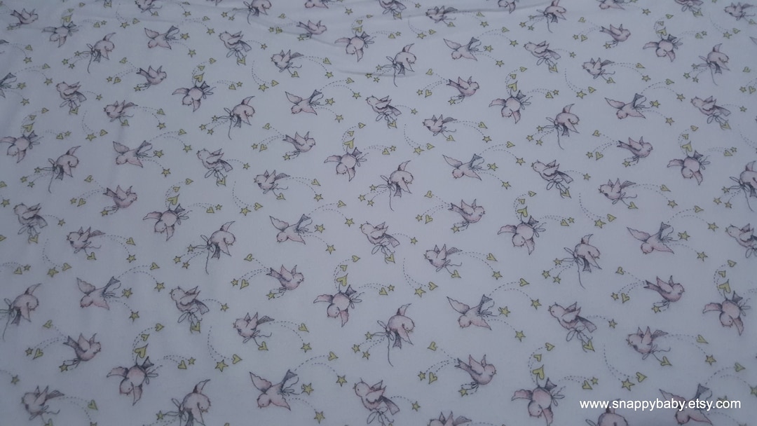 Premium Flannel Fabric - Light Pink Birds on White Premium - by the ...